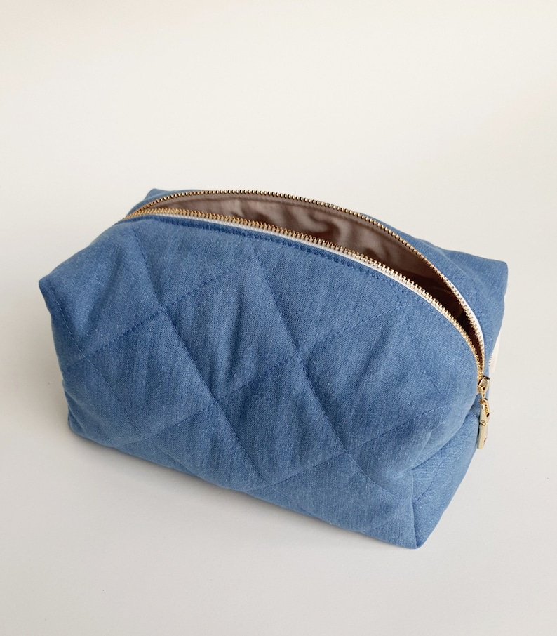 Quilted Denim Makeup Bag: Handmade Sustainable Toiletry Bag - Etsy