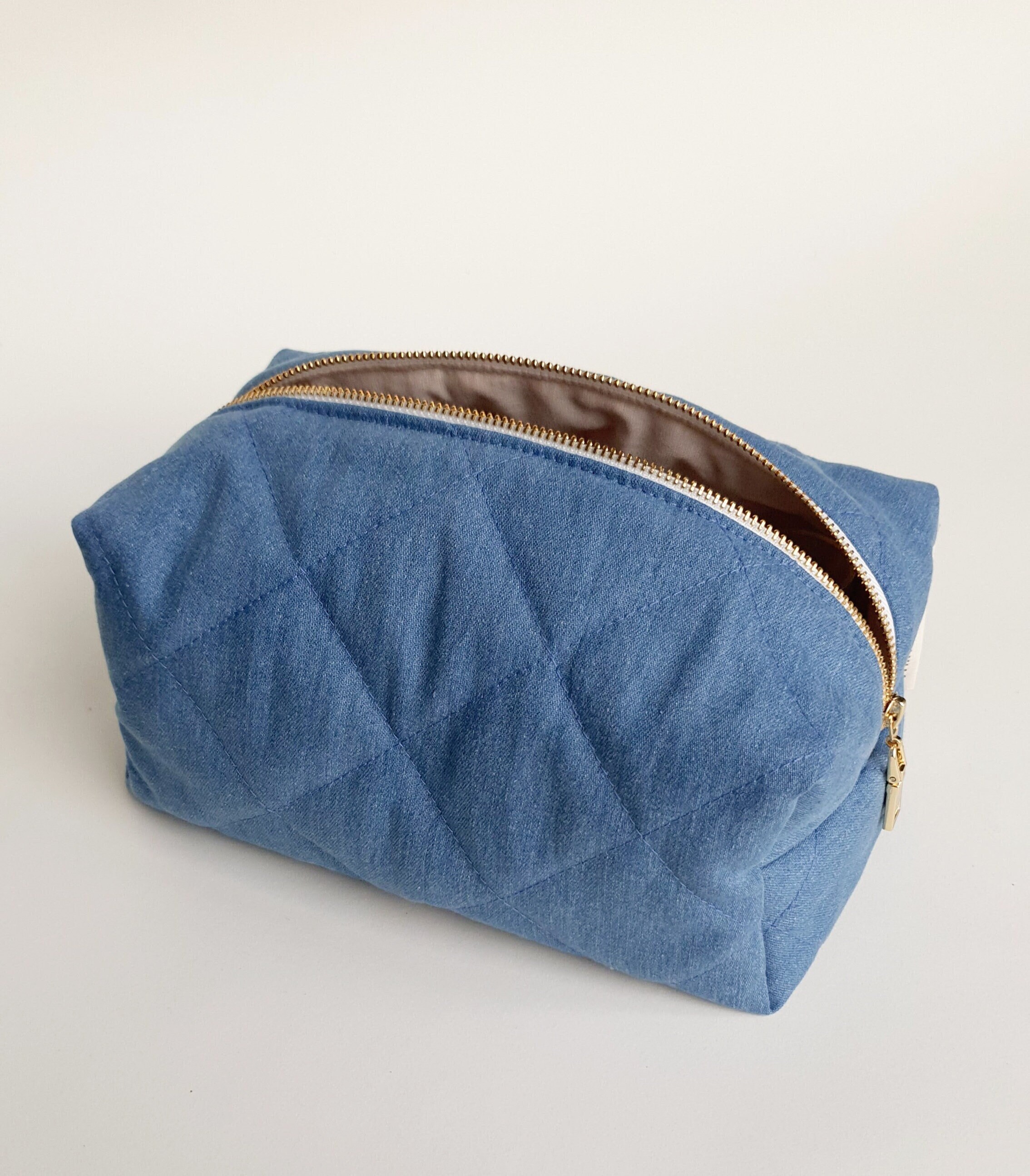 Quilted Denim Makeup Bag: Handmade Sustainable Toiletry Bag - Etsy