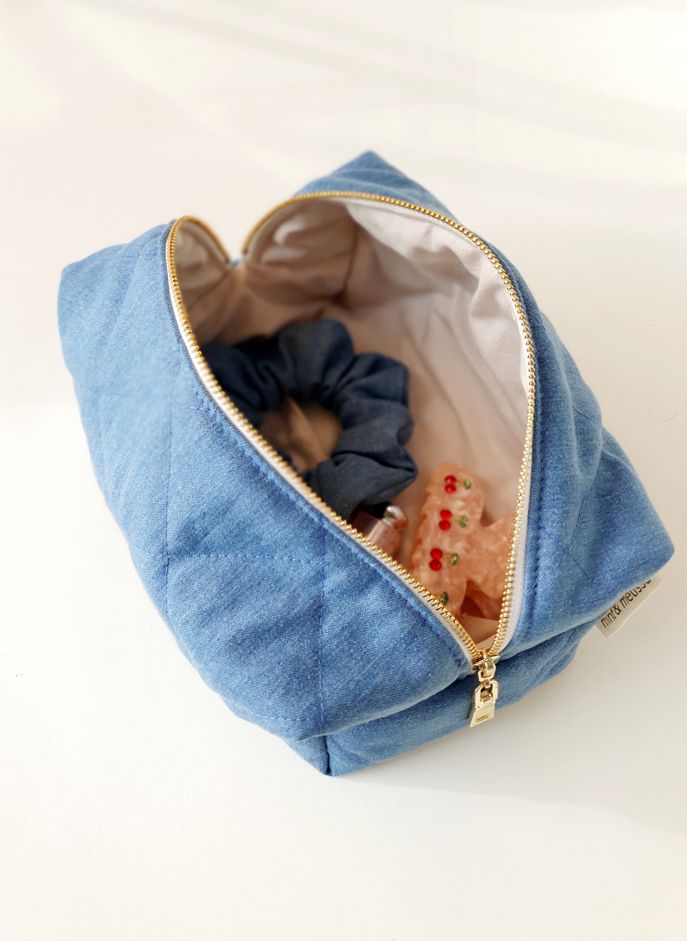 Quilted Denim Makeup Bag: Handmade Sustainable Toiletry Bag - Etsy