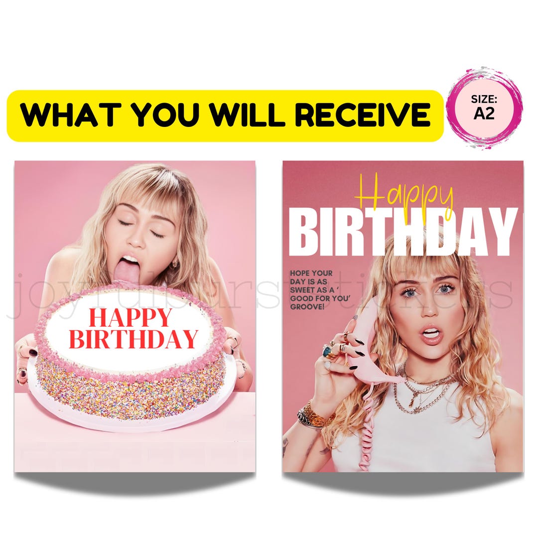 Miley Cyrus Birthday Card. 2 Designs. INSTANT DOWNLOAD - Etsy