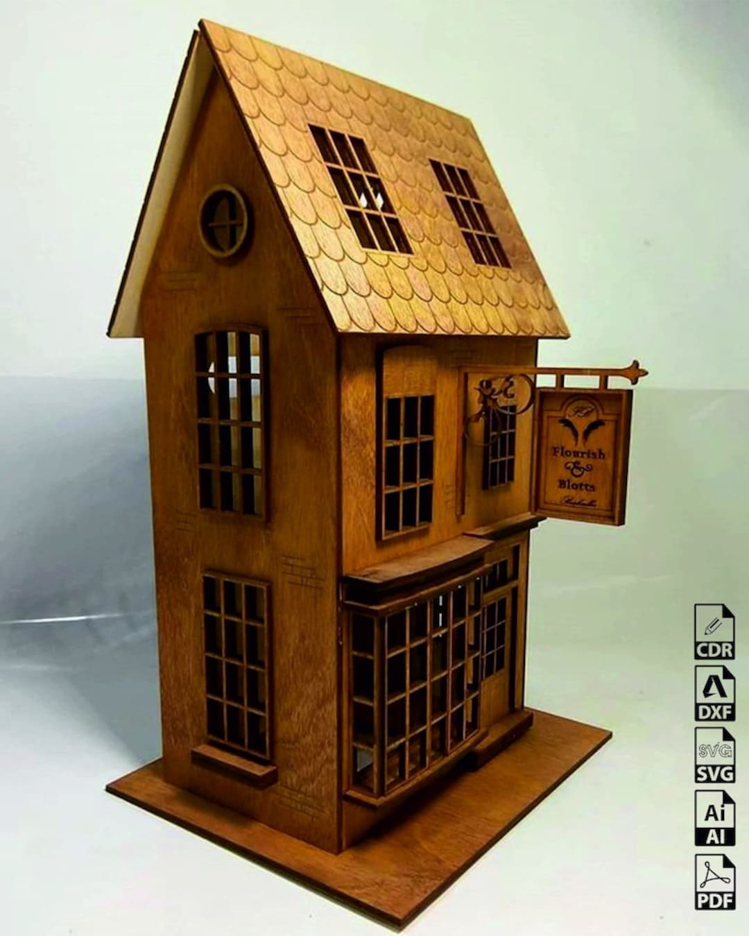 Laser Cut Potter House 3D Model Plan Wooden Toy Flourish and Blotts ...