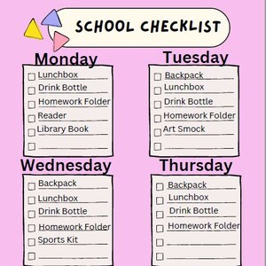 Primary School Bag Packing Checklist - Etsy