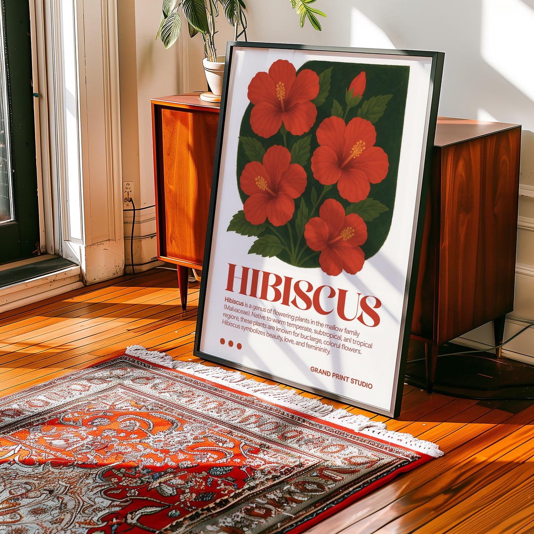 Hibiscus Poster, Hibiscus Plant Art, Green Poster,botanic Poster, Plant ...