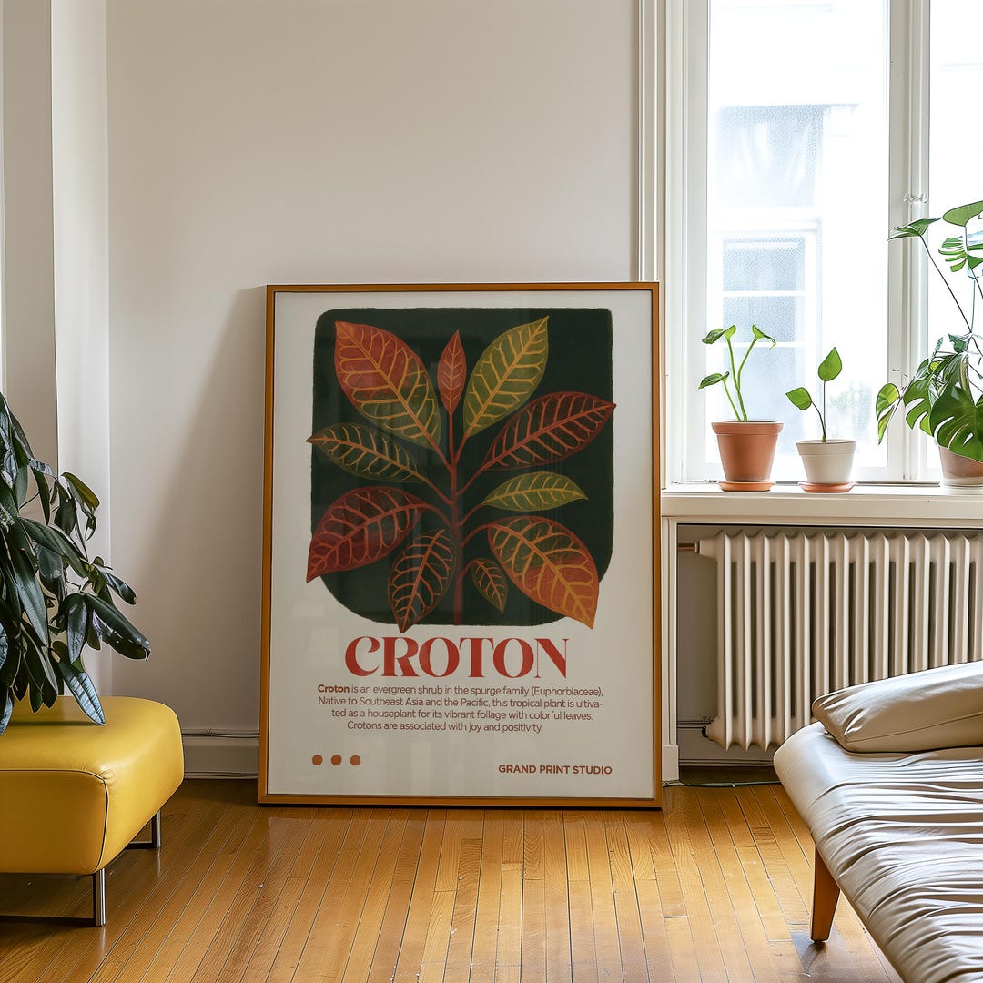 Croton Plant Art Print, Codiaeum Poster, Green Art Print, Flowering ...
