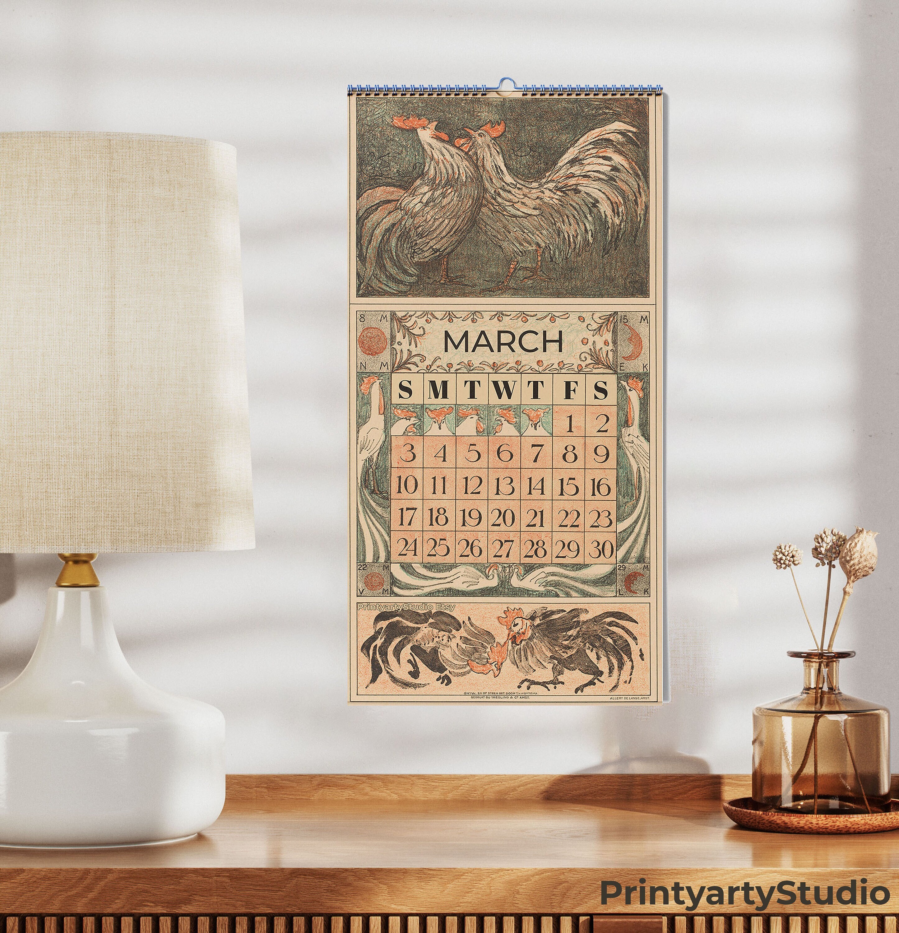 Printable Vintage Calendar 2024 /aesthetic Calendar From Theodorus ...
