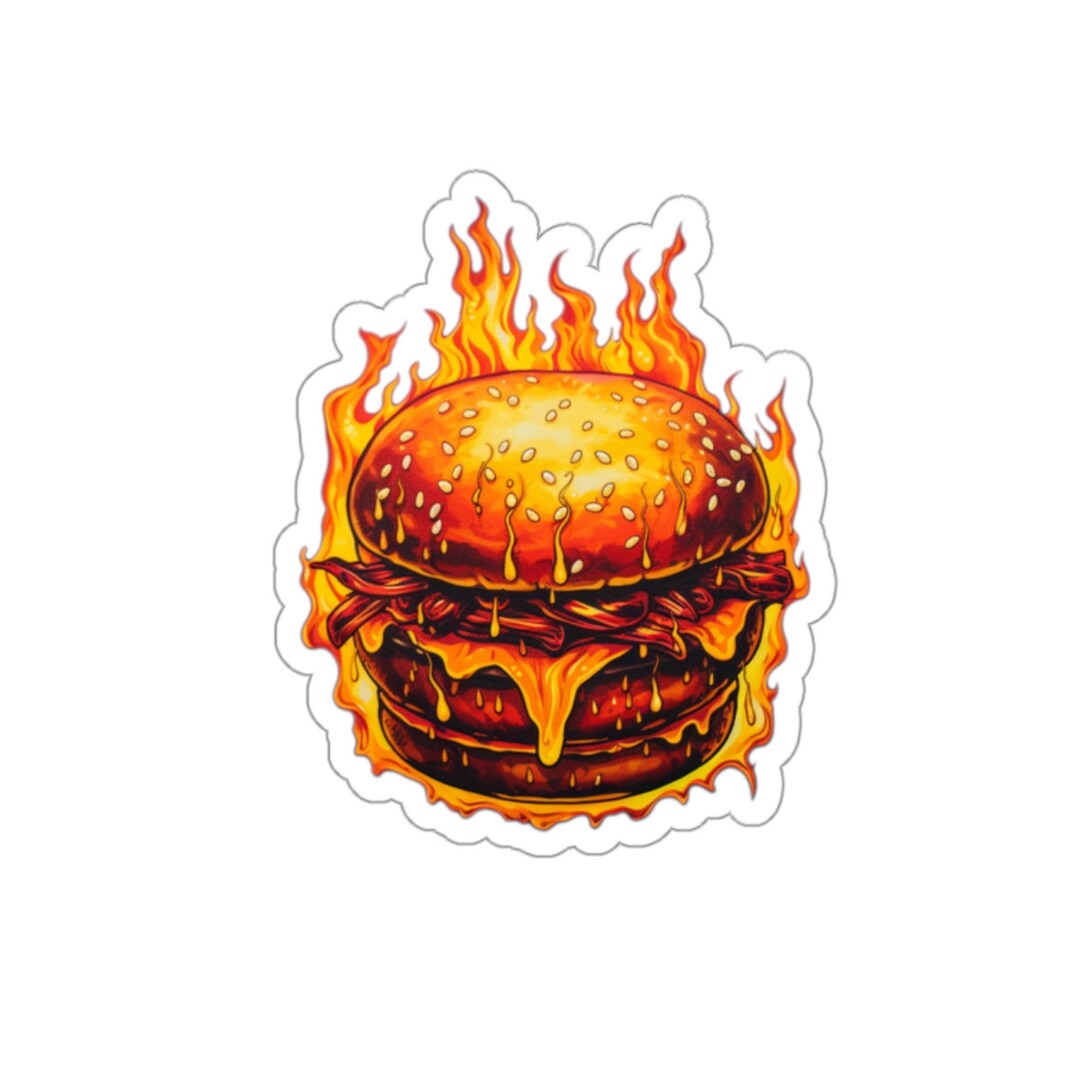 Burning Waterproof Vinyl Burger Sticker Gift Fast Food on Fire - Etsy