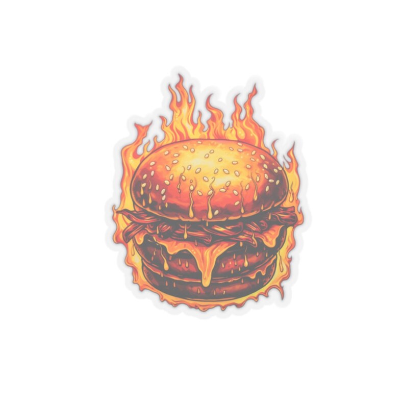 Burning Waterproof Vinyl Burger Sticker Gift Fast Food on Fire - Etsy