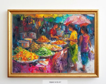 Burmese Wet Market Oil Painting, Myanmar Lifestyle, Original Myanmar ...