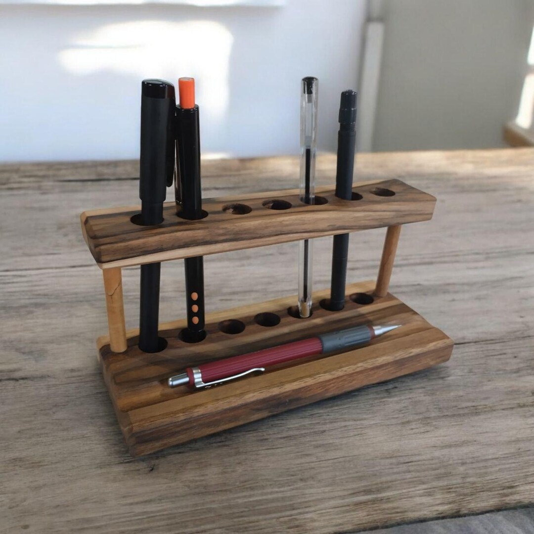 Handcrafted Wooden Pen Holder. Desk Organizer. Walnut Wood Pen Stand ...