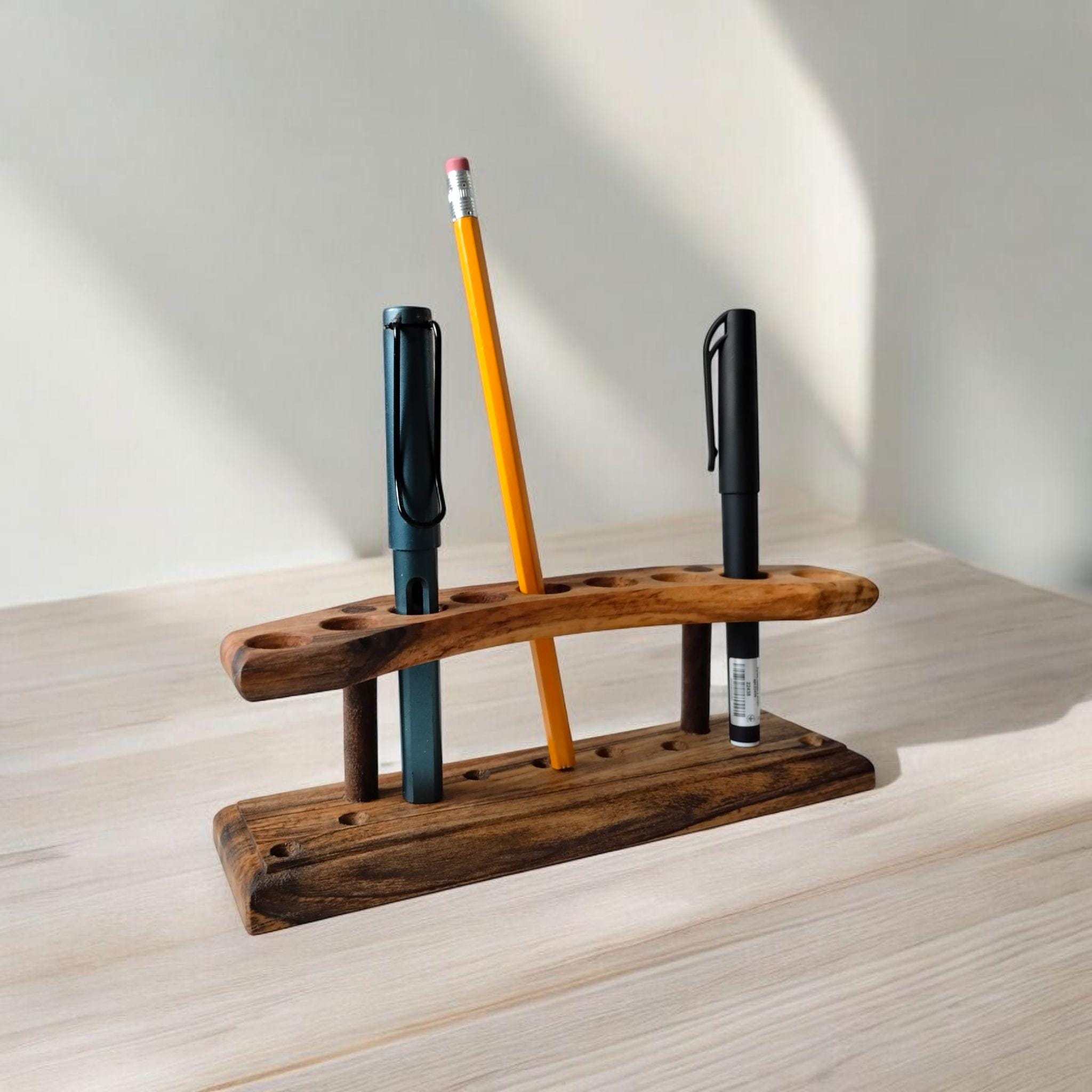 Handcrafted Walnut Wood Pen Stand: Two-tier Desk Organizer - Etsy