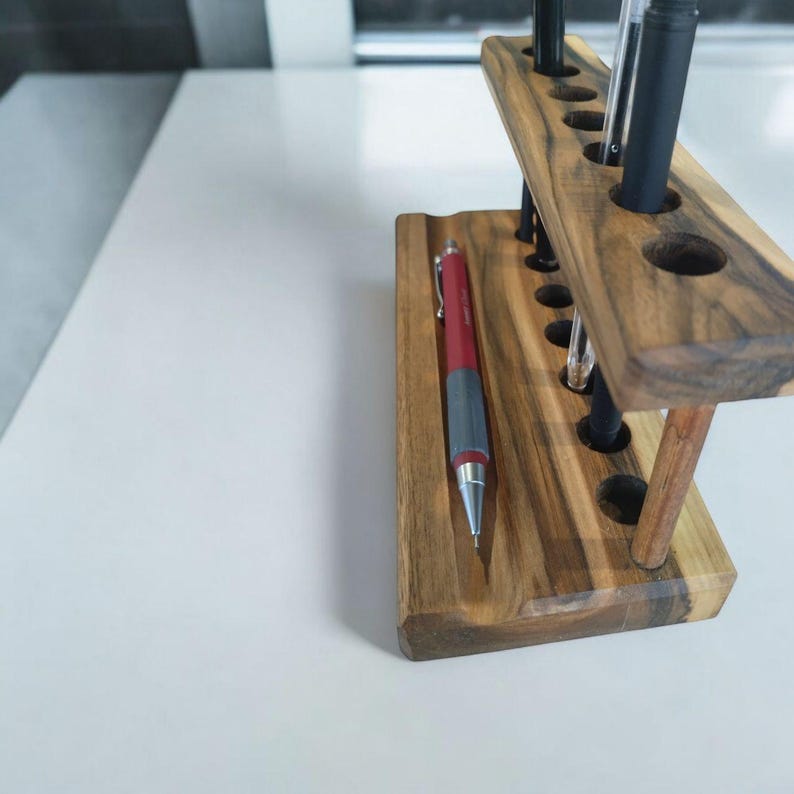 Handcrafted Wooden Pen Holder. Desk Organizer. Walnut Wood Pen Stand ...