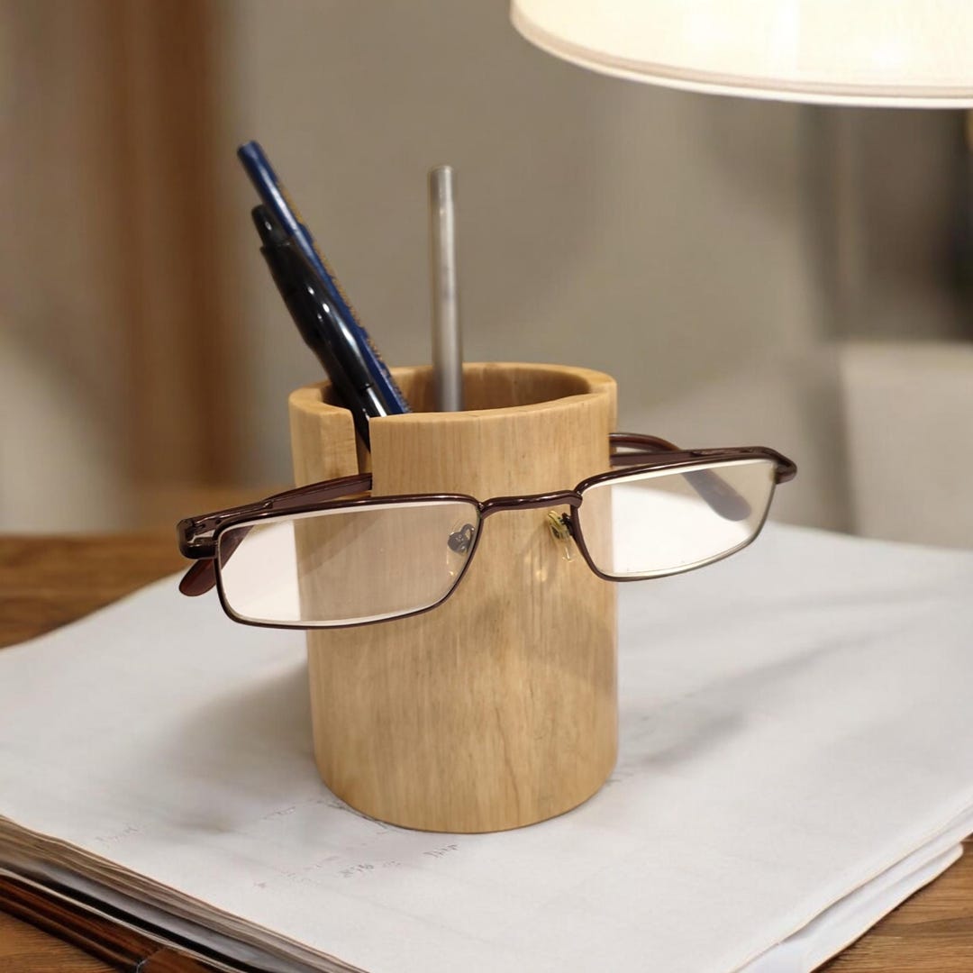 Hornbeam Wood Eyeglass Holder & Pen Stand: Minimalist Desk Organizer - Etsy