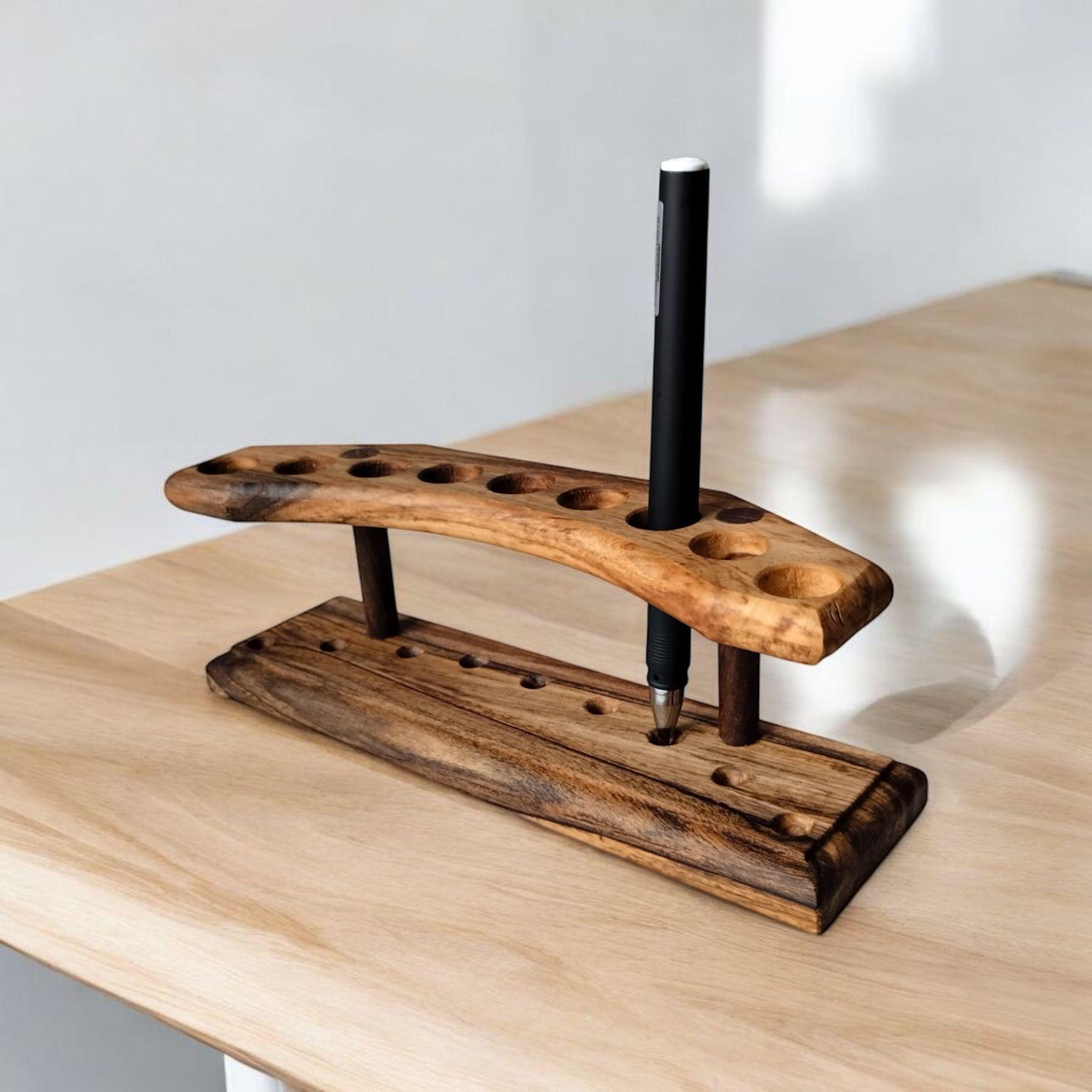 Handcrafted Walnut Wood Pen Stand: Two-tier Desk Organizer - Etsy
