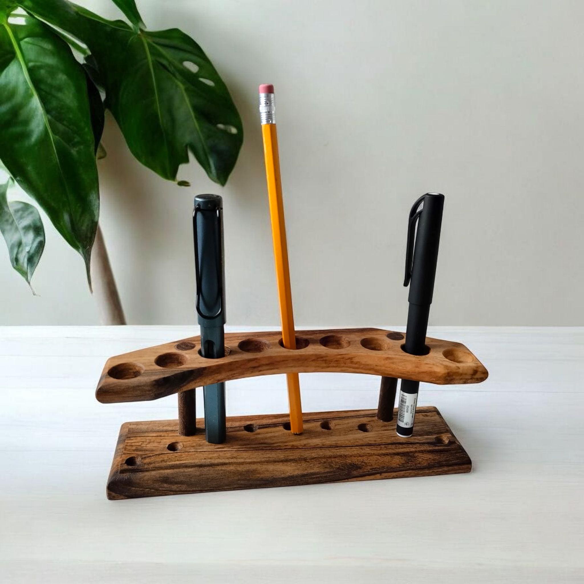 Handcrafted Walnut Wood Pen Stand: Two-tier Desk Organizer - Etsy