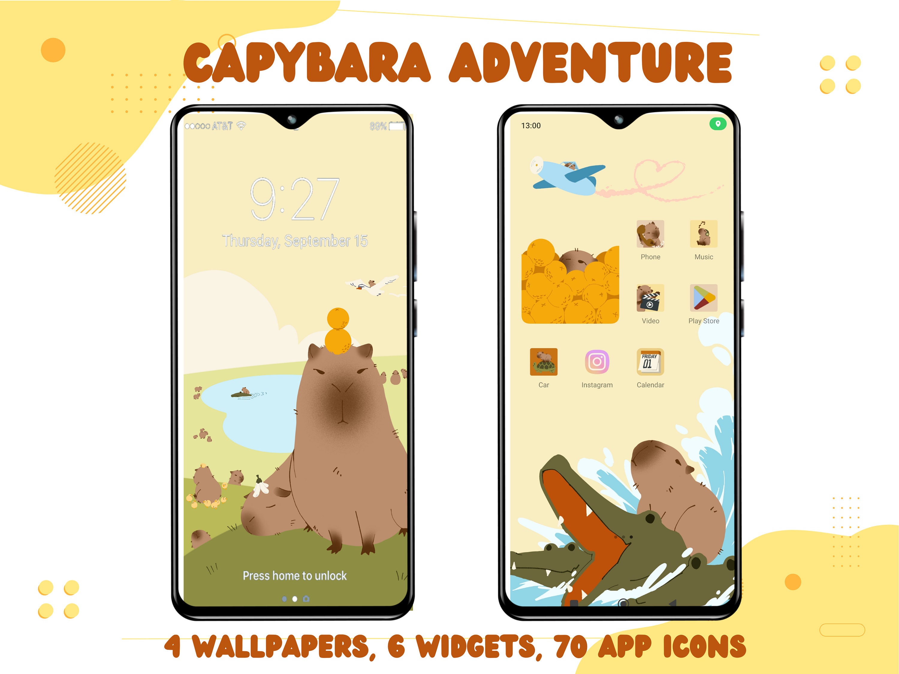 Capybara Adventure Theme Set, Hand Drawn App Icons, Ios and Android Set ...