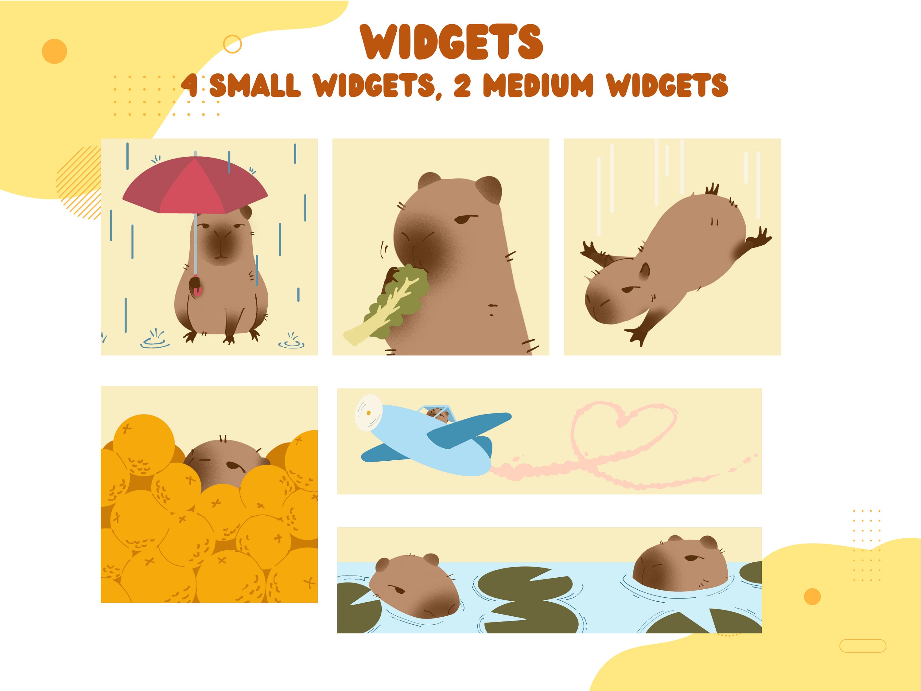Capybara Adventure Theme Set, Hand Drawn App Icons, Ios and Android Set, Wallpaper, Widgets ...