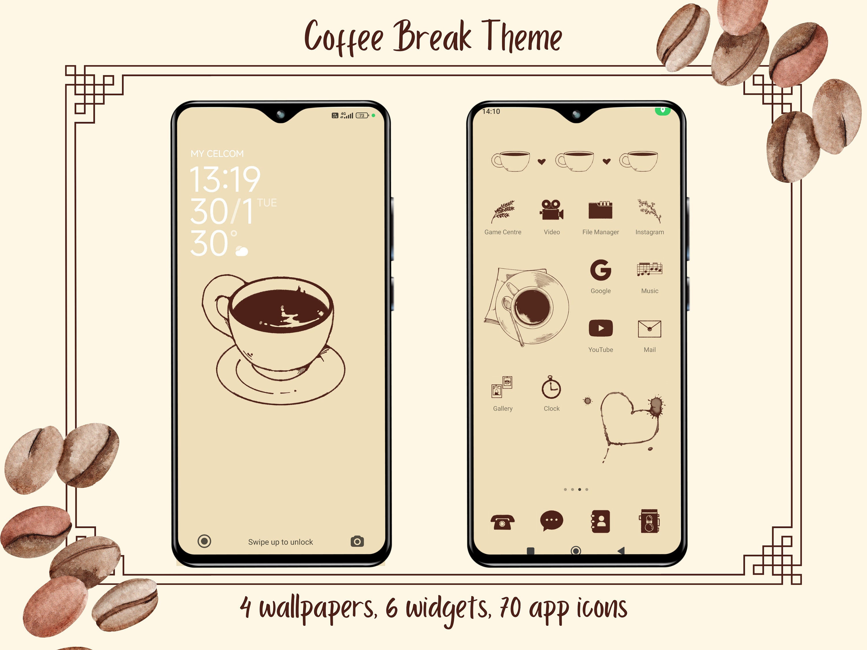 Coffee Break Theme Set, Hand Drawn Icons, Ios and Android Set ...