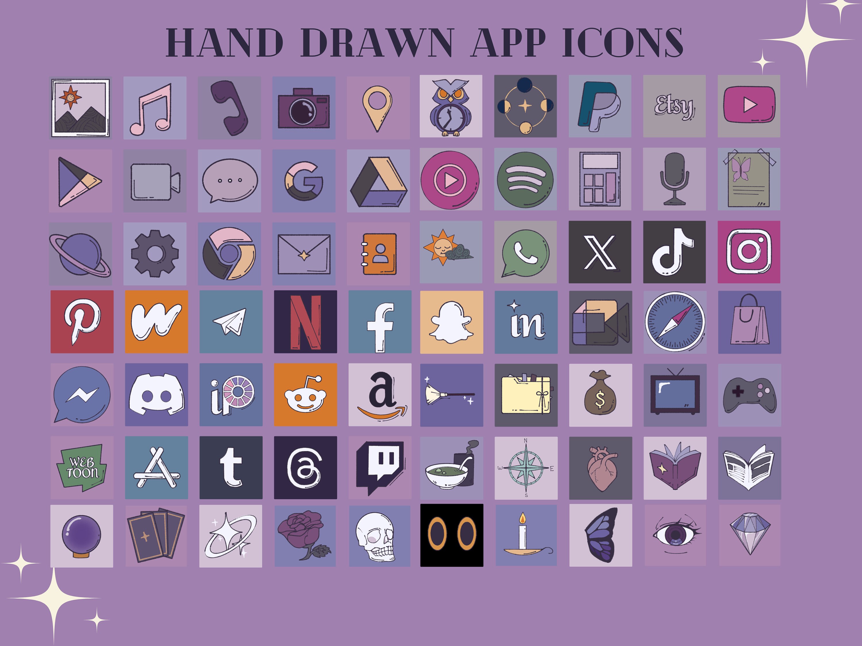 Witch House Theme Set, Hand Drawn App Icons, Ios and Android Set ...