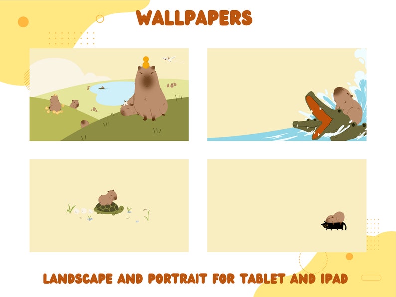 Capybara Adventure Theme Set, Hand Drawn App Icons, Ios and Android Set, Wallpaper, Widgets ...