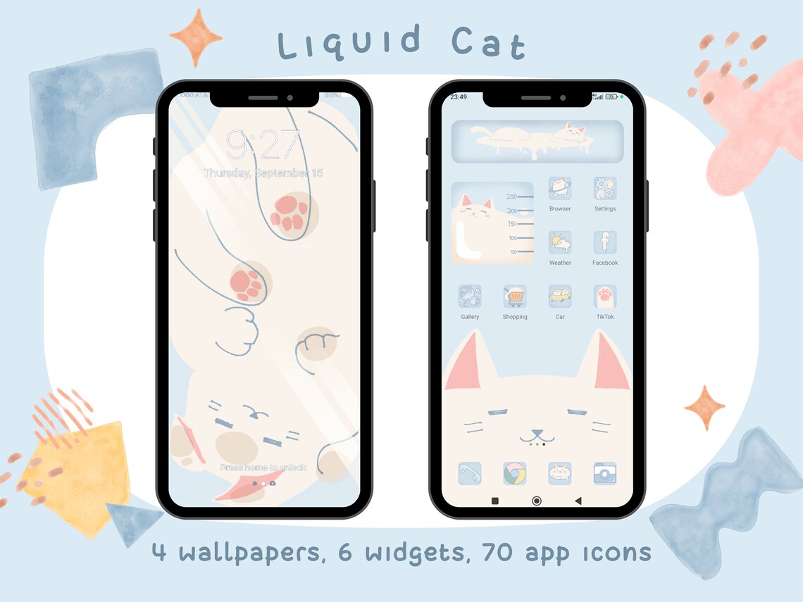 Liquid Cat Theme Set, Hand Drawn App Icons, Ios and Android Set ...
