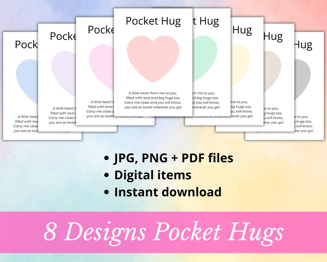 8x Printable Pocket Hug Backing Cards Instant Download PNG JPG PDF ...