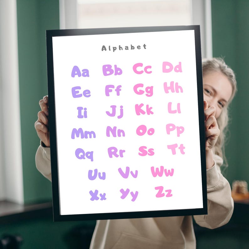 Alphabet Poster in Pink, Purple, and Red Digital Colorful Printable ...