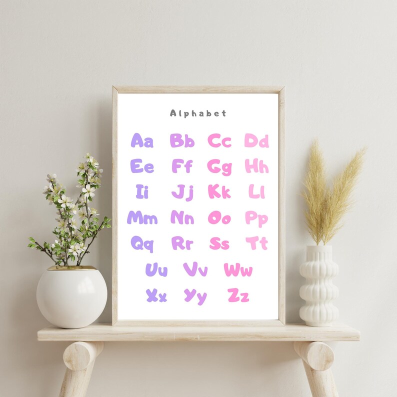 Alphabet Poster in Pink, Purple, and Red Digital Colorful Printable ...