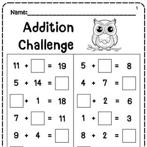 20 Printable Find the Missing Addends and Sums (numbers 1–20 ...