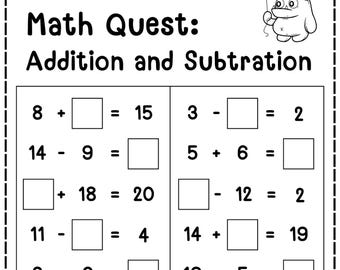 20 Printable Addition to 20 Fill in the Blanks Worksheets (numbers 1–20) – Kindergarten & 1st ...