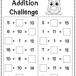 20 Printable Find the Missing Addends and Sums (numbers 1–20 ...