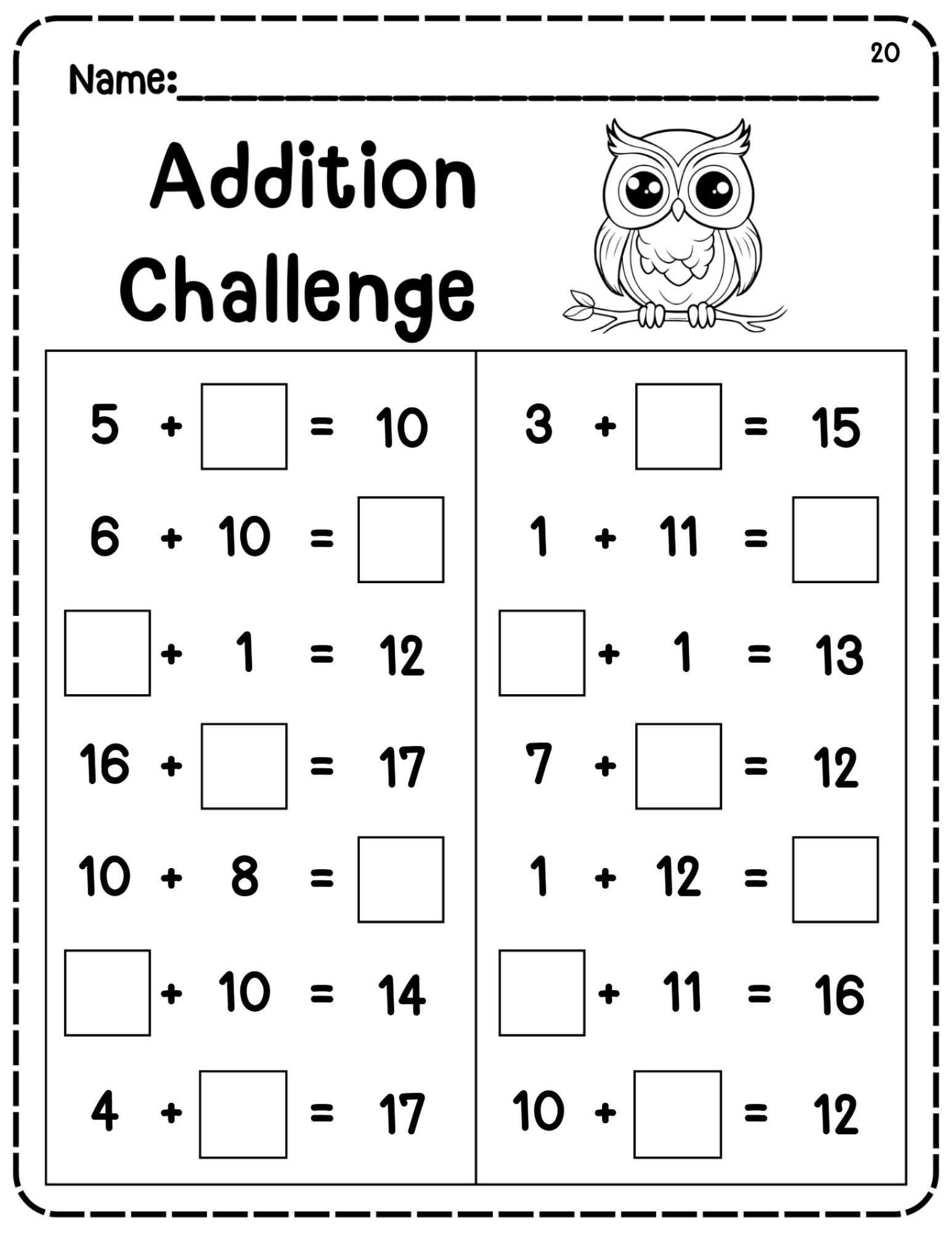 20 Printable Find the Missing Addends and Sums (numbers 1–20 ...