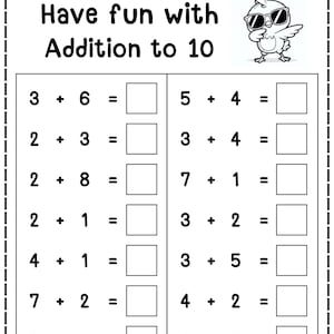 20 Printable Addition to 10 Fill in the Blanks Worksheets (numbers 1-10 ...