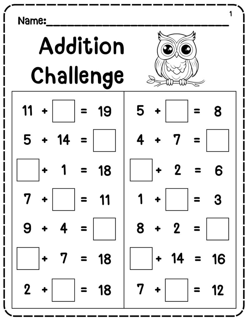 20 Printable Find the Missing Addends and Sums (numbers 1–20 ...