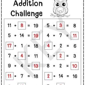 20 Printable Find the Missing Addends and Sums (numbers 1–20 ...