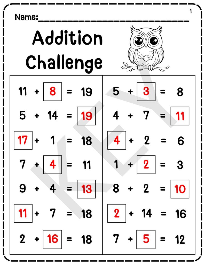 20 Printable Find the Missing Addends and Sums (numbers 1–20 ...