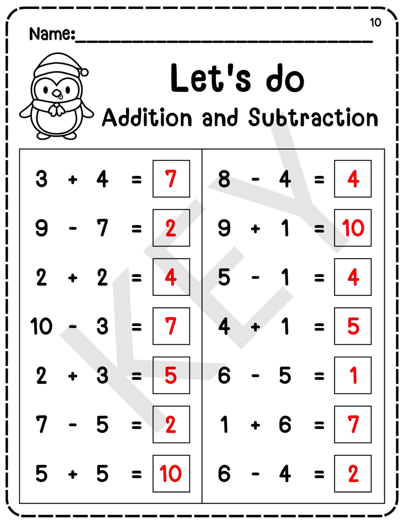 20 Printable Addition and Subtraction to 10 Worksheets – Fill in the ...