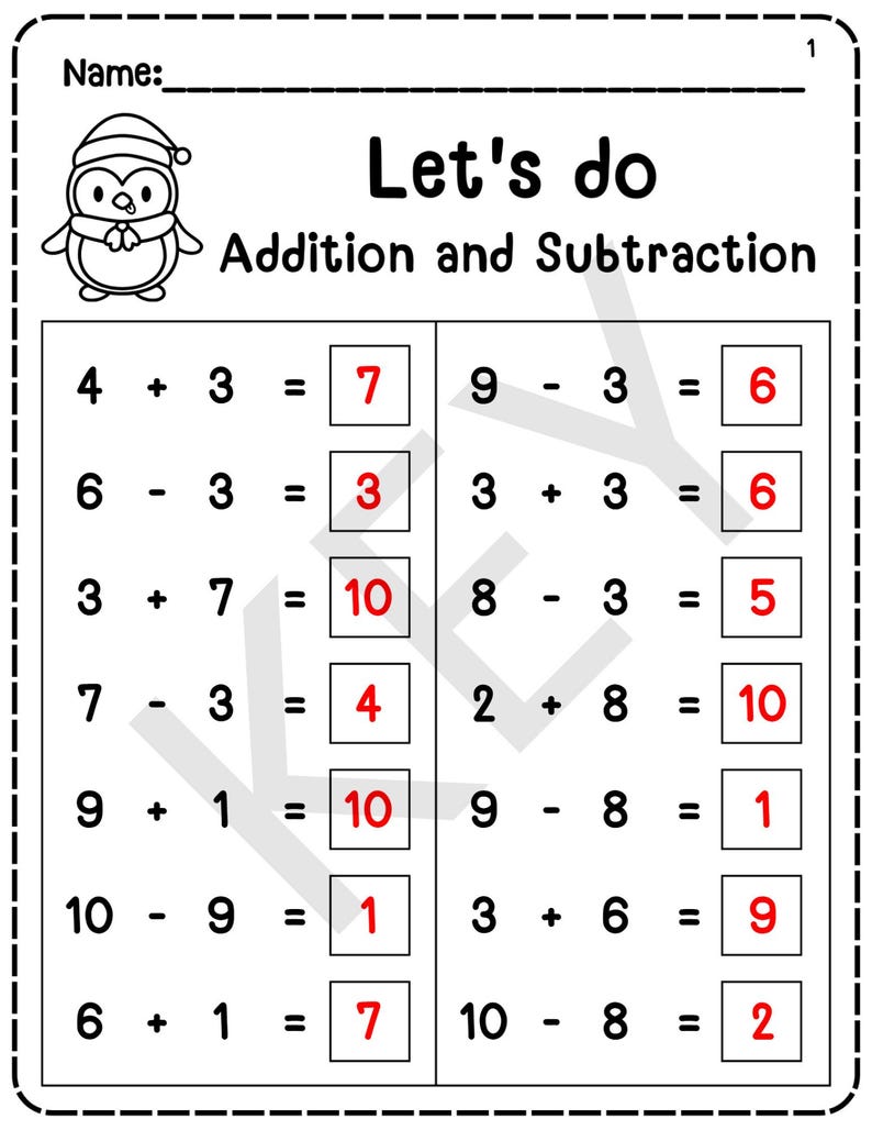 20 Printable Addition and Subtraction to 10 Worksheets – Fill in the ...