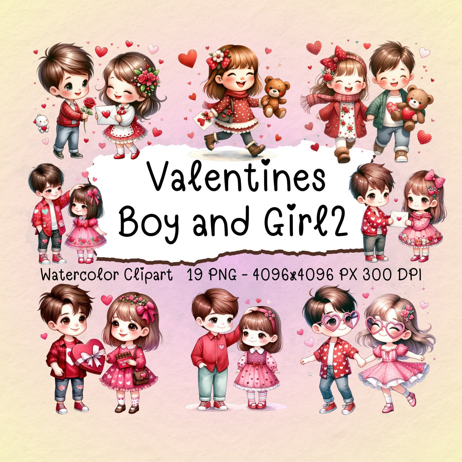 Watercolor Valentines Boy and Girl Clipart, Love Clipart, Cute Couple ...