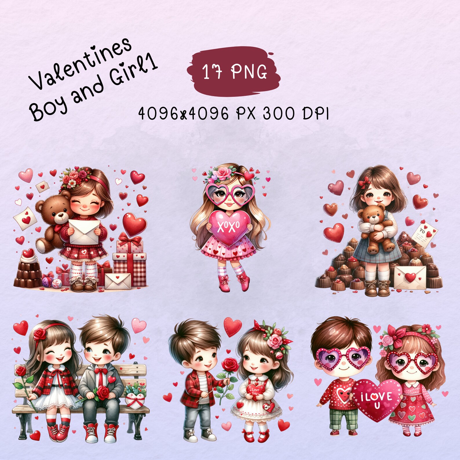 Watercolor Valentines Boy and Girl Clipart, Love Clipart, Cute Couple ...