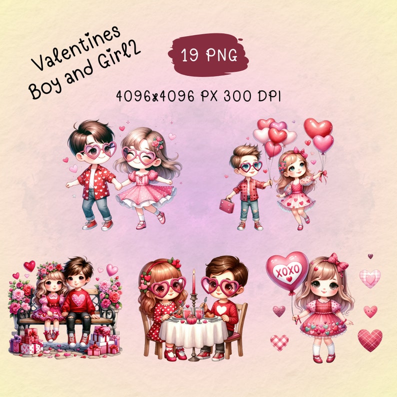 Watercolor Valentines Boy and Girl Clipart, Love Clipart, Cute Couple ...