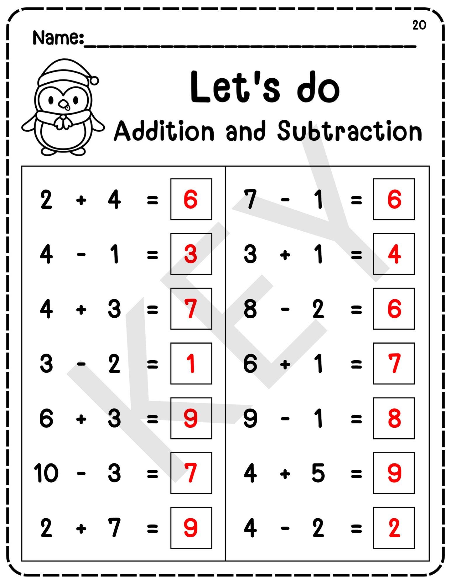 20 Printable Addition and Subtraction to 10 Worksheets – Fill in the ...