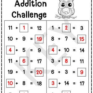 20 Printable Find the Missing Addends and Sums (numbers 1–20 ...