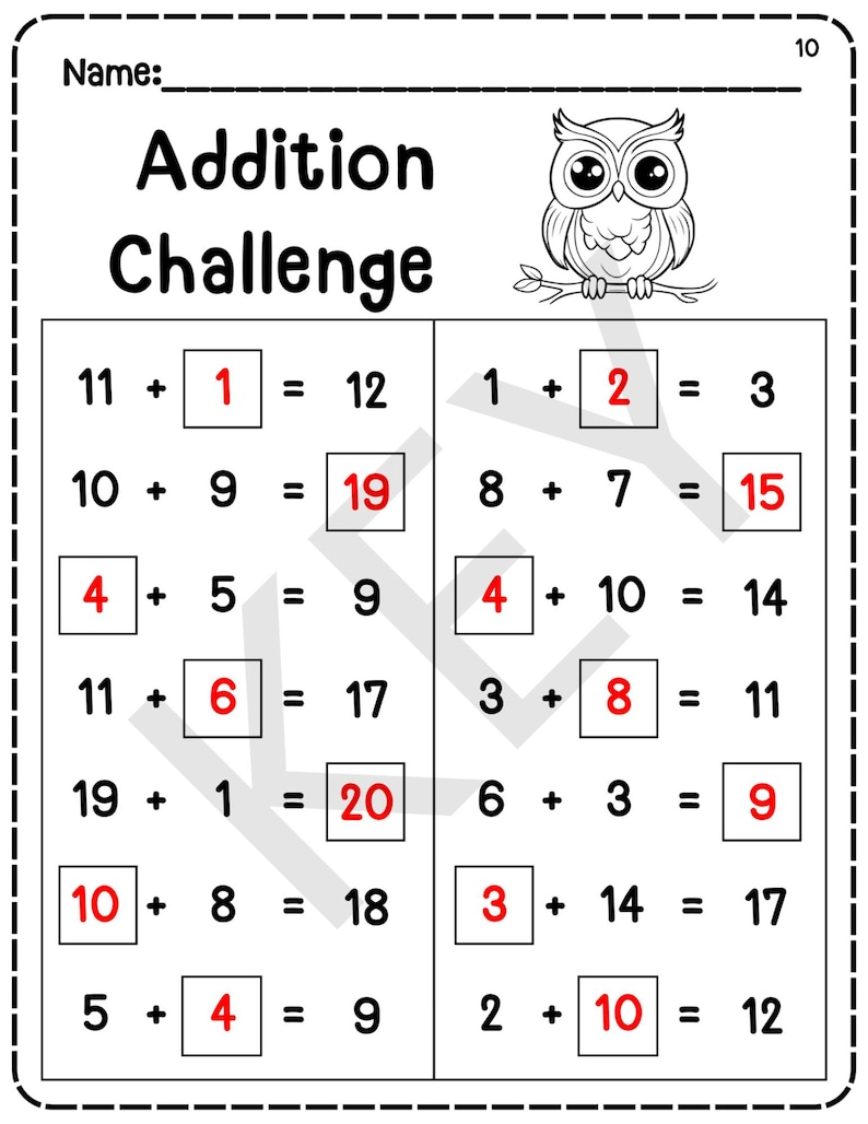 20 Printable Find the Missing Addends and Sums (numbers 1–20 ...