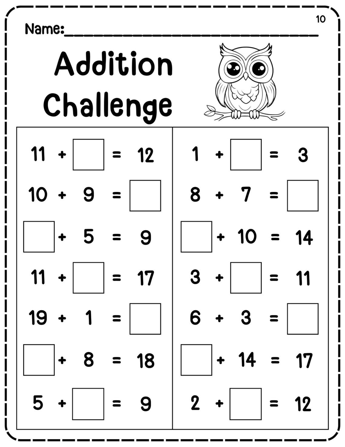 20 Printable Find the Missing Addends and Sums (numbers 1–20 ...