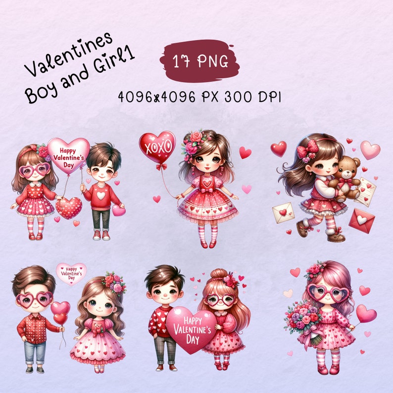 Watercolor Valentines Boy and Girl Clipart, Love Clipart, Cute Couple ...