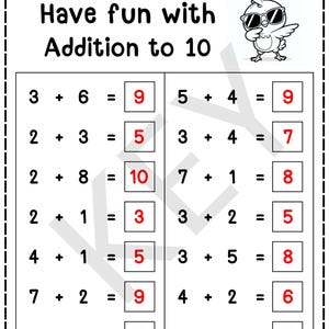 20 Printable Addition to 10 Fill in the Blanks Worksheets (numbers 1-10 ...