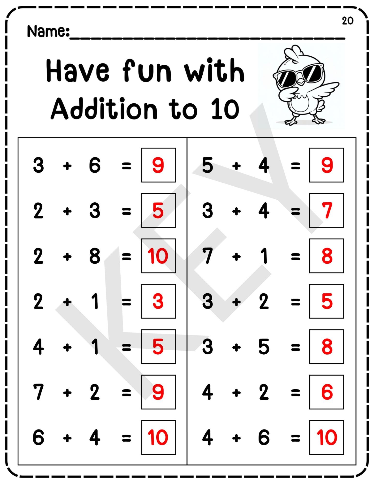 20 Printable Addition to 10 Fill in the Blanks Worksheets (numbers 1-10 ...