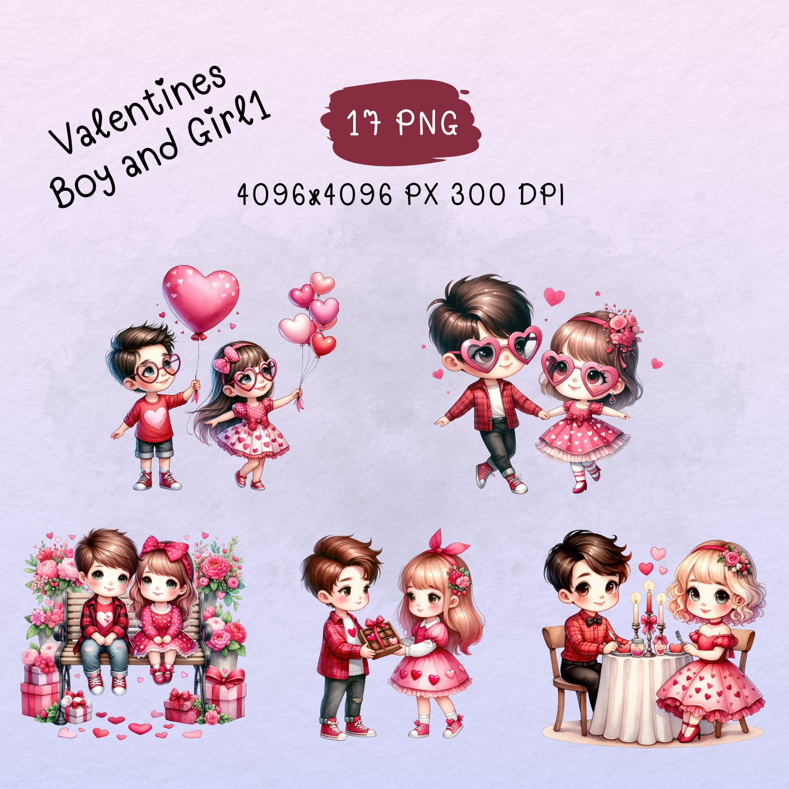 Watercolor Valentines Boy and Girl Clipart, Love Clipart, Cute Couple ...