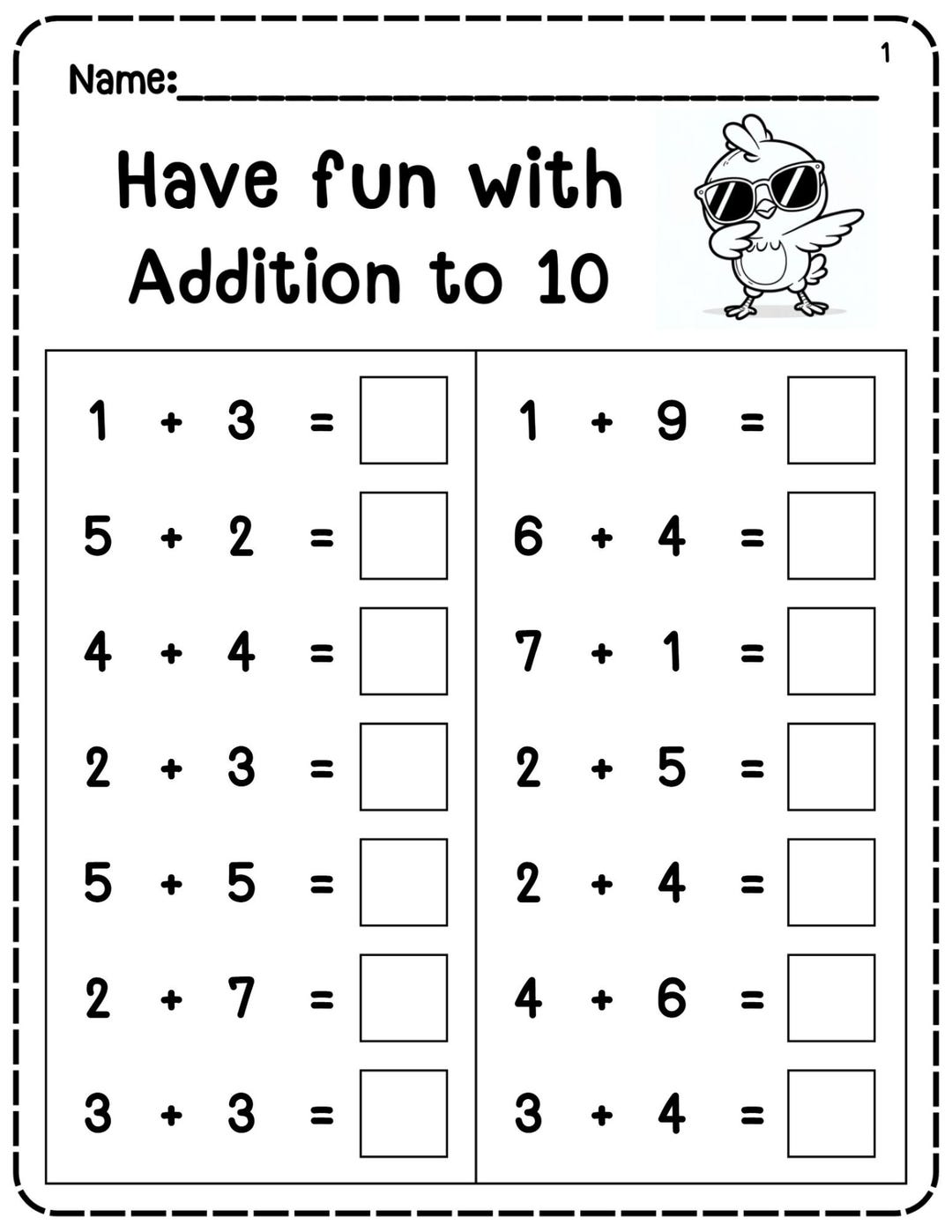 20 Printable Addition to 10 Fill in the Blanks Worksheets (numbers 1-10 ...
