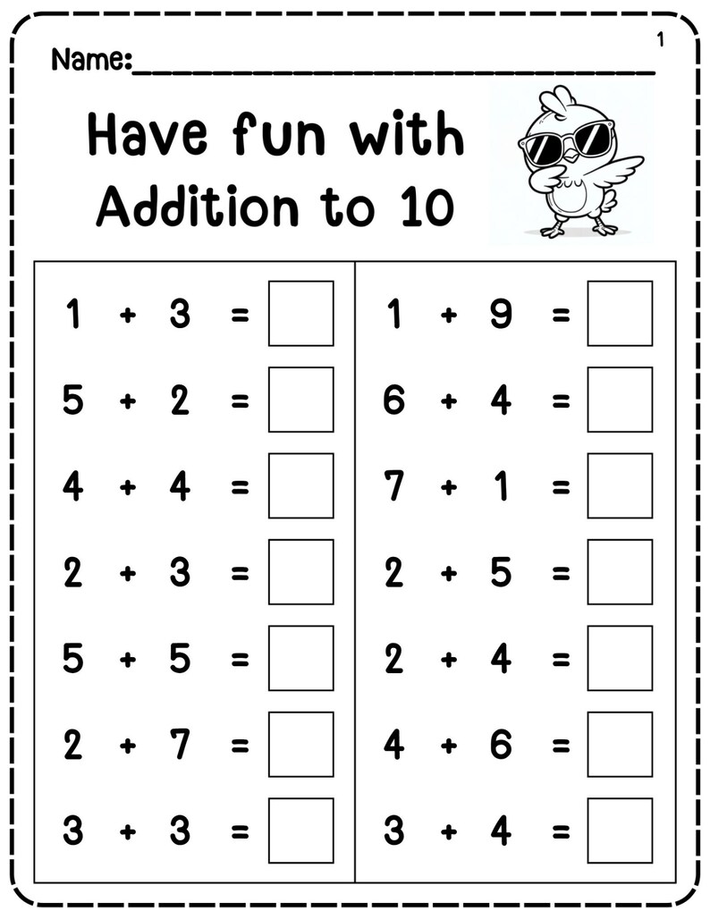20 Printable Addition to 10 Fill in the Blanks Worksheets (numbers 1-10 ...